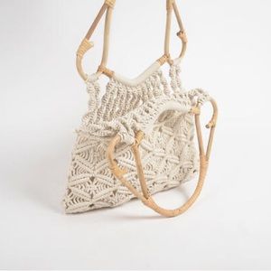 Bags | Boho Macrame Handbag With Cane Handles | Poshmark